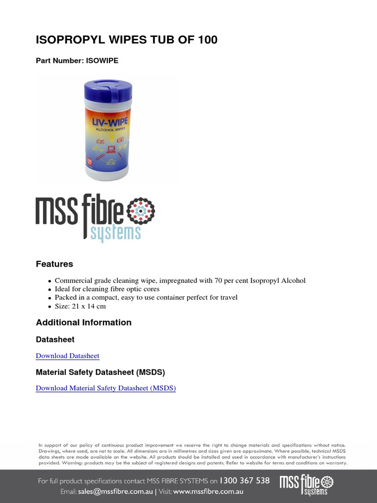 Isopropyl Wipes Tub of 100: Part Number: ISOWIPE | PDF | Home & Garden
