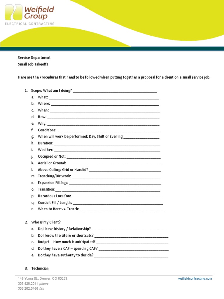 Small Job Takeoff Procedure | PDF | Business