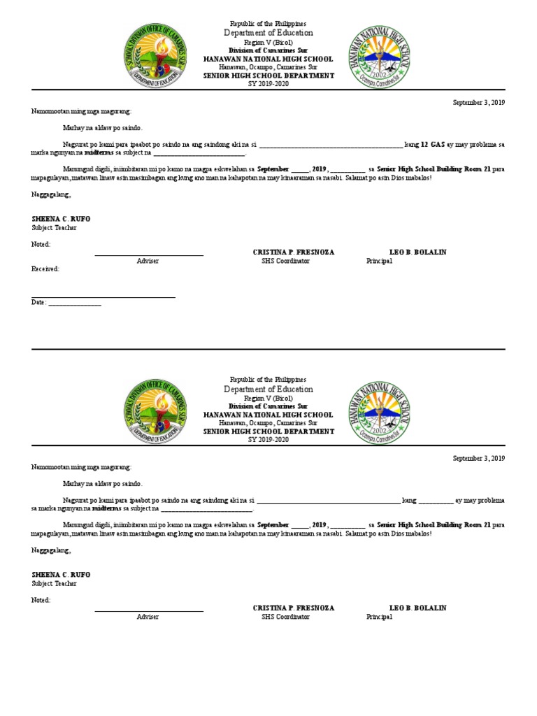 Letter To Parents Failing Grades Bicol 12 GAS | PDF