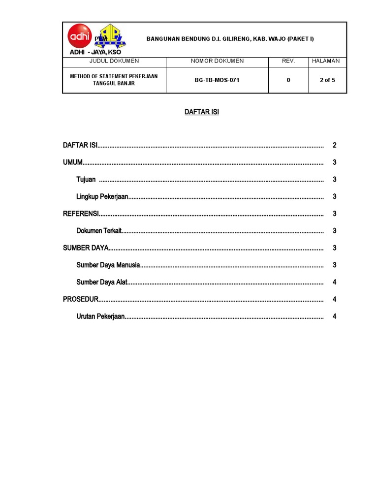Metode Pelaksanaan Tanggul Banjir Proyek Bendung Gilireng | PDF | Griya ...