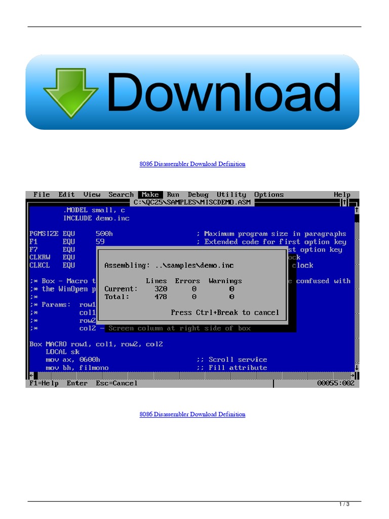 8086 Disassembler Download Definition Pdf Pdf Assembly Language Source Code