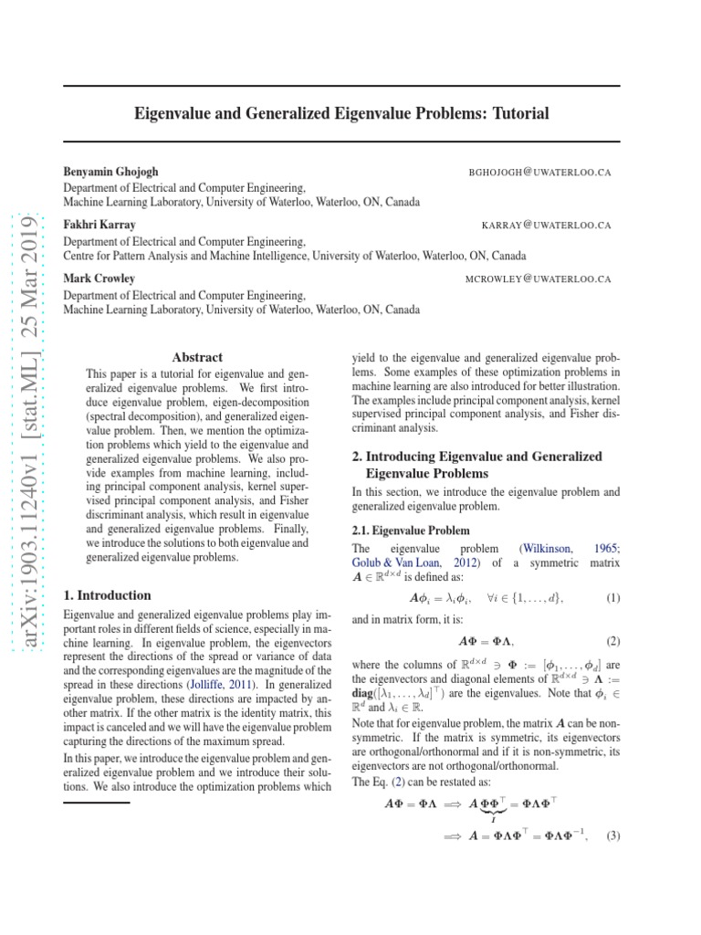 Eigenvalue Problems Tutorial in ML | PDF | Eigenvalues And Eigenvectors ...