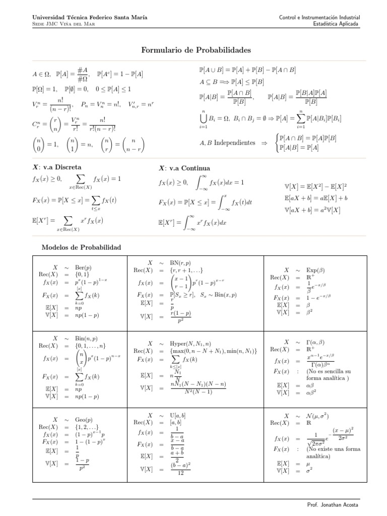 Formulario Probabilidades | PDF | Ensino de Matemática