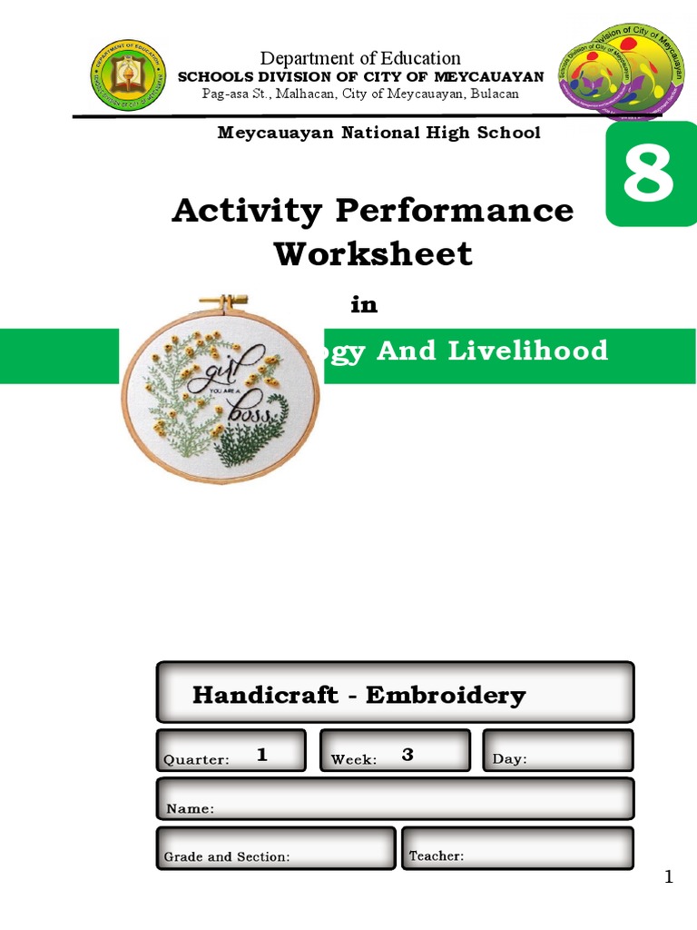 Tle 8 Handicraft Activity Sheet Week 3 | PDF | Embroidery | Sewing