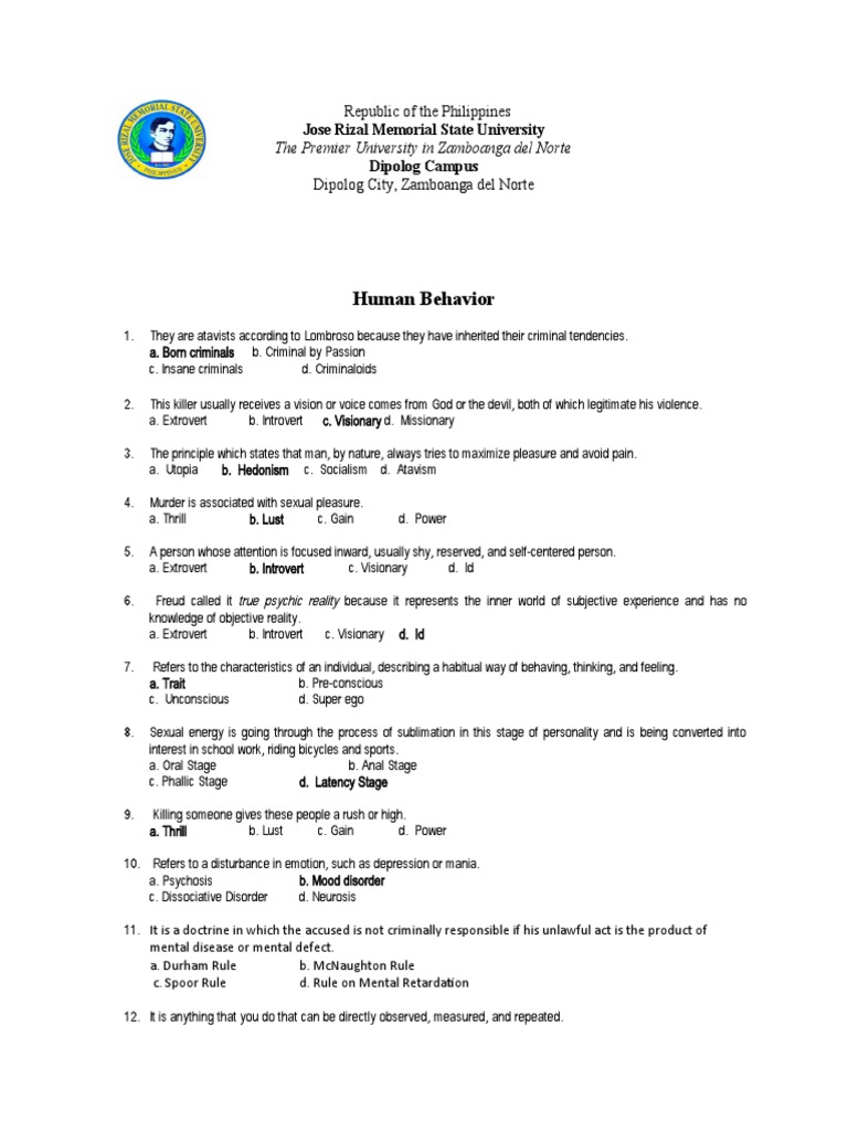 100 Human Behavior Questions | PDF | Mental Disorder | Id