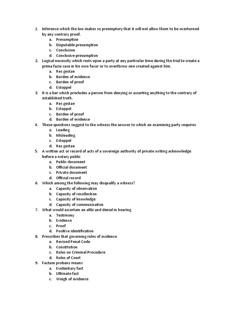 Evidence Exam: Key Concepts & Questions | PDF | Evidence (Law) | Evidence