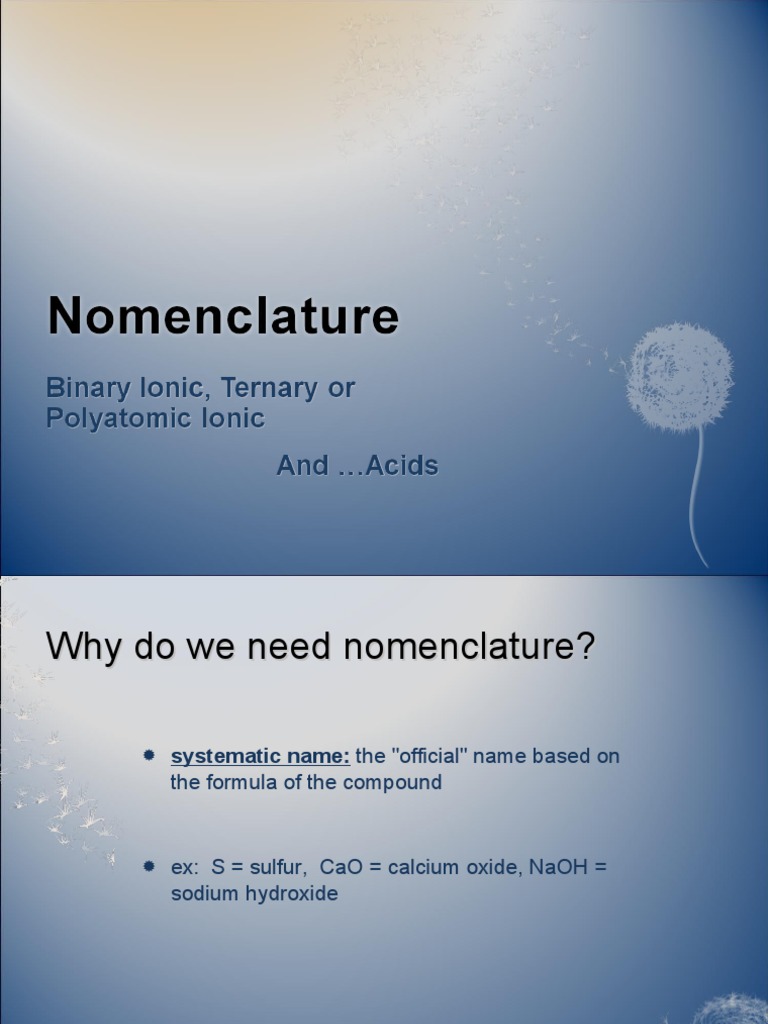 Nomenclature Binary Ternary and Acids | PDF | Ion | Molecules