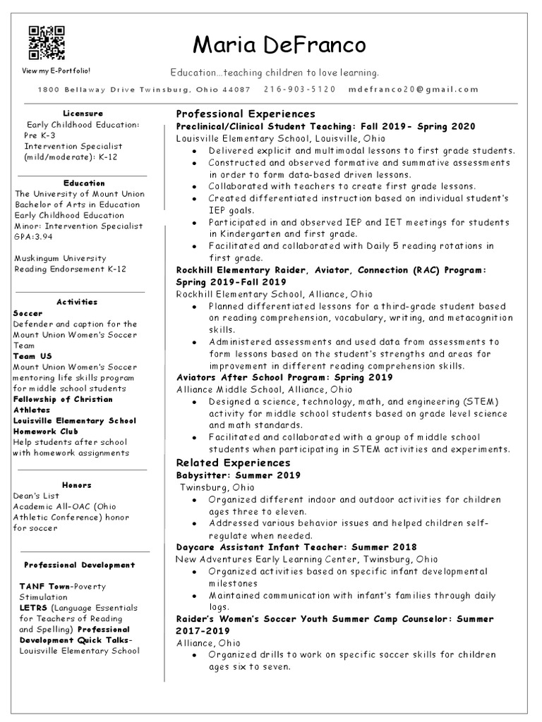 Reading Endorsement Resume Complete | PDF | Early Childhood Education ...