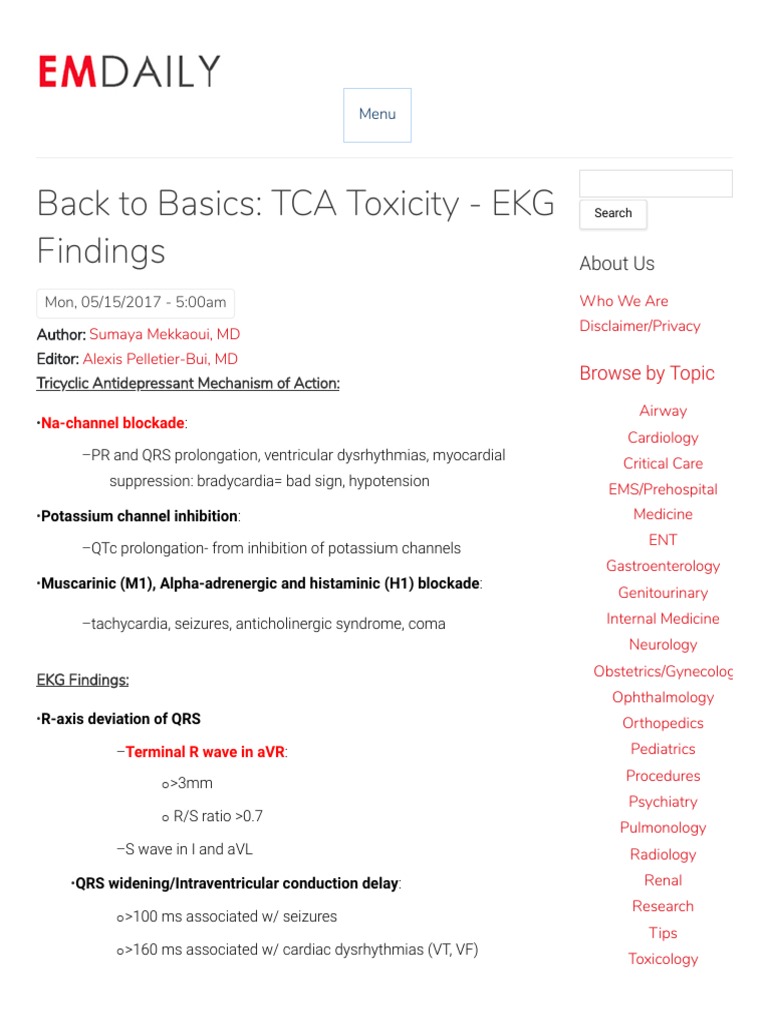 TCA Toxicity - EKG Findings | PDF | Electrocardiography | Internal Medicine