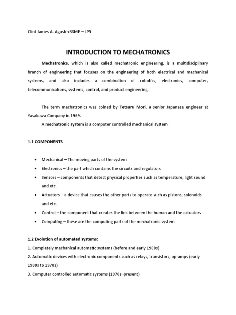 Introduction To Mechatronics | PDF | Mechatronics | Machines