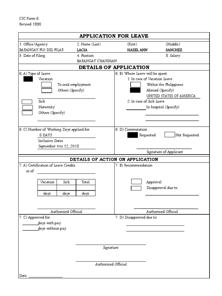 Application For Leave: Details of Action On Application | PDF