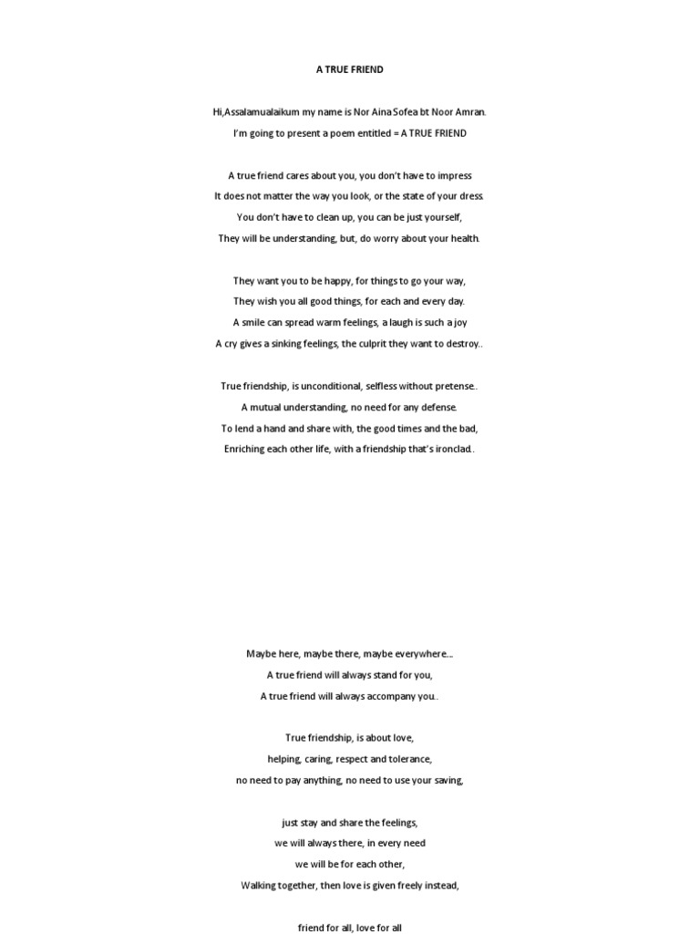 Poem A True Friend PDF | PDF
