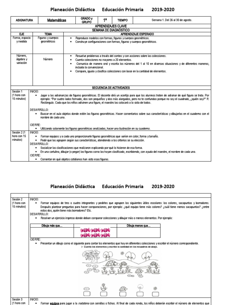 1er Grado Matemáticas (2019-2020) | PDF | Educación primaria | Sustracción