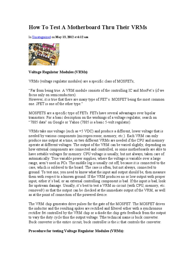 How To Test A Motherboard Thru Their VRMS: Voltage Regulator Modules ...