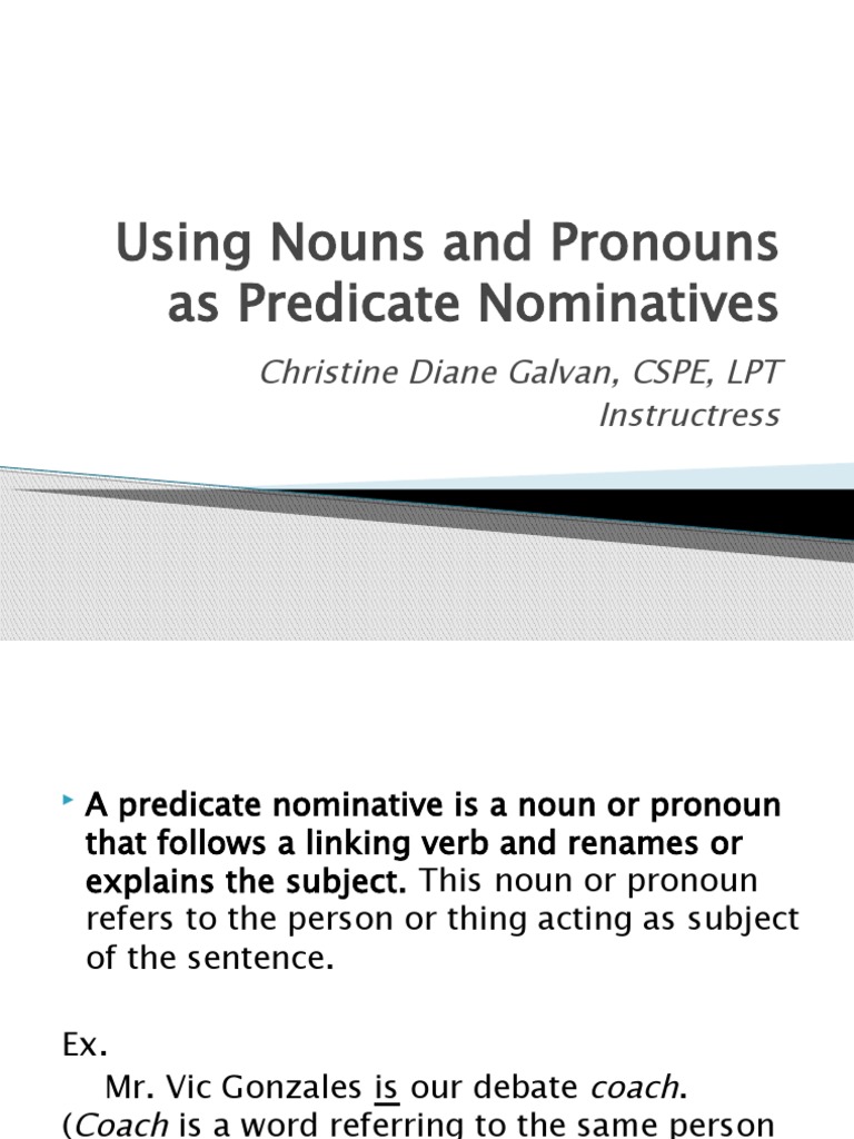 Using Nouns and Pronouns As Predicate Nominatives | PDF | Predicate ...