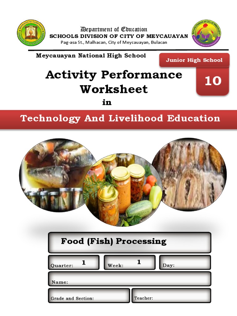 Activity Performance Worksheet: Technology and Livelihood Education ...