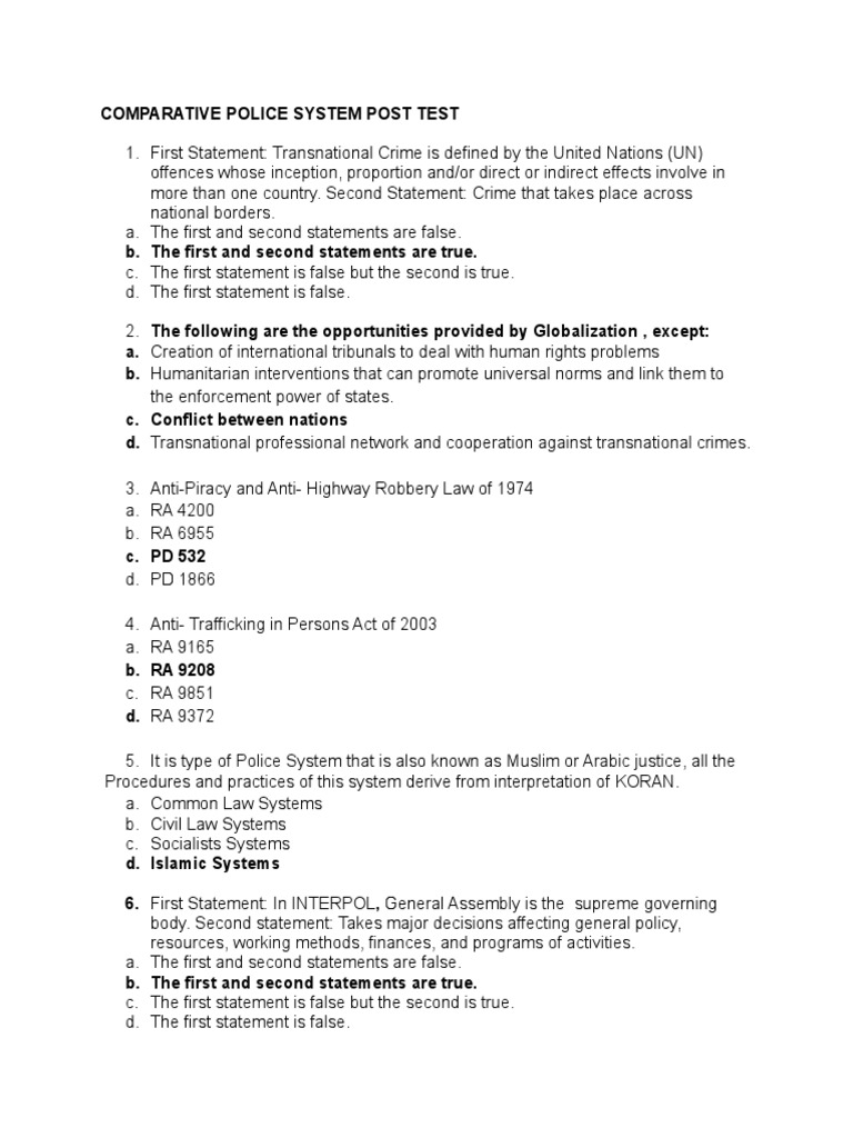 Comparative Police System Post Test | PDF | Transnational Organized ...