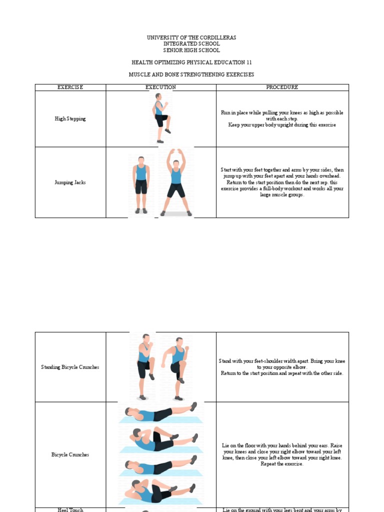 Muscle and Bone Strengthening Exercises MALE | PDF | Abdomen | Physical ...