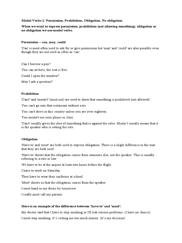 MELC 1 Express Permission, Obligation, and Prohibition Using Modals ...
