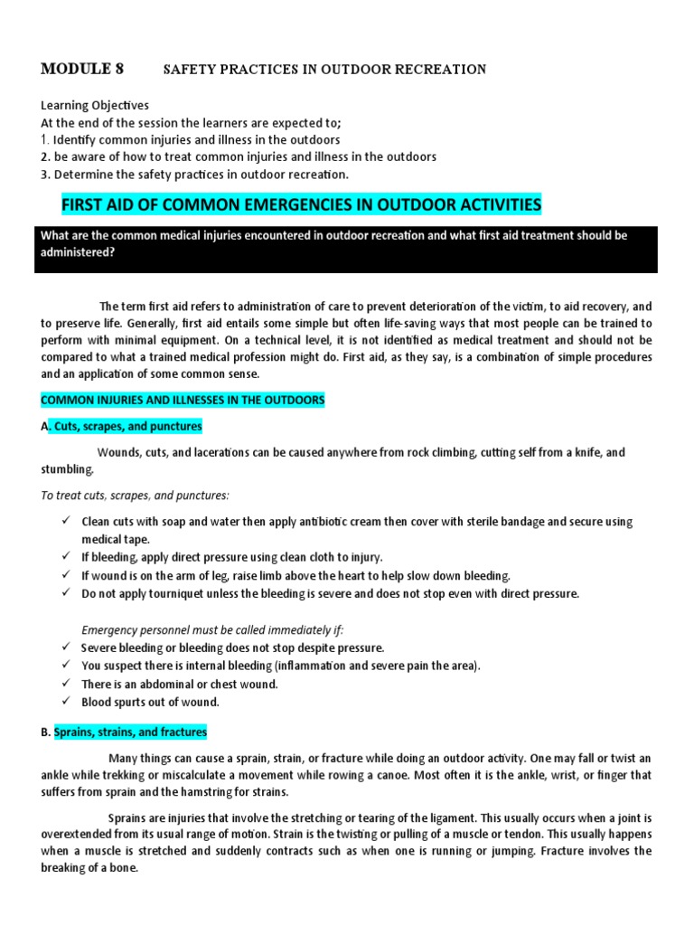 First Aid of Common Emergencies in Outdoor Activities | PDF ...