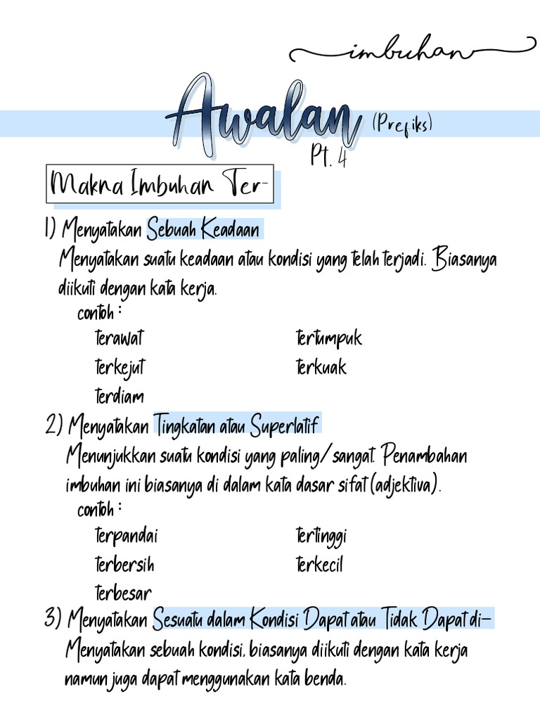 Awalan (Makna Imbuhan Ter - Dan Di-) | PDF