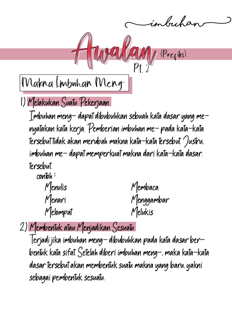 Awalan (Makna Imbuhan Meng-) | PDF