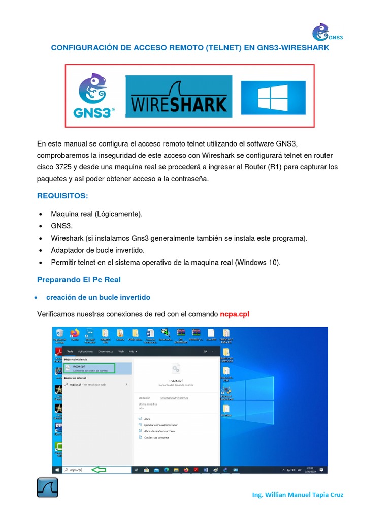 Configuración Telnet en GNS3 y Wireshark | PDF | Enrutador (Computación) | Arquitectura de internet