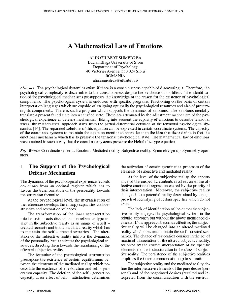A Mathematical Law of Emotions: 1 The Support of The Psychological ...