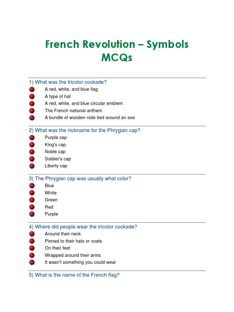 French Revolution MCQs | PDF