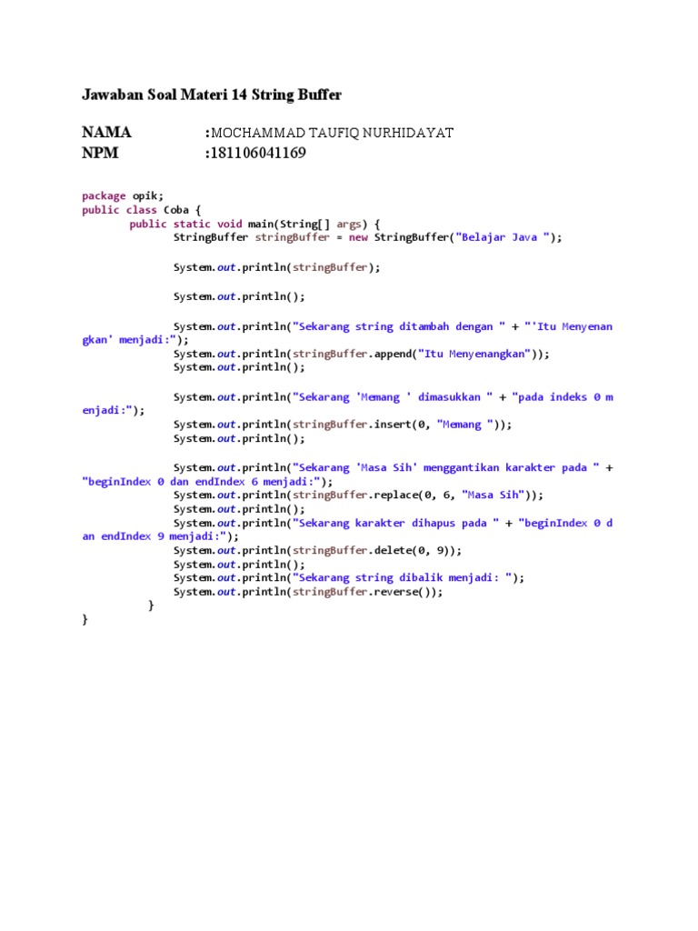 Jawaban Soal Materi 14 String Buffer | PDF | Komputer