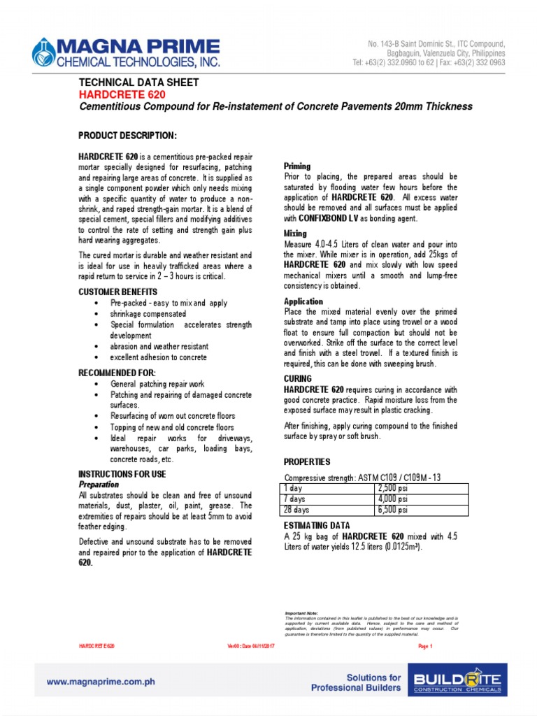 Hardcrete 620: Cementitious Compound For Re-Instatement of Concrete ...