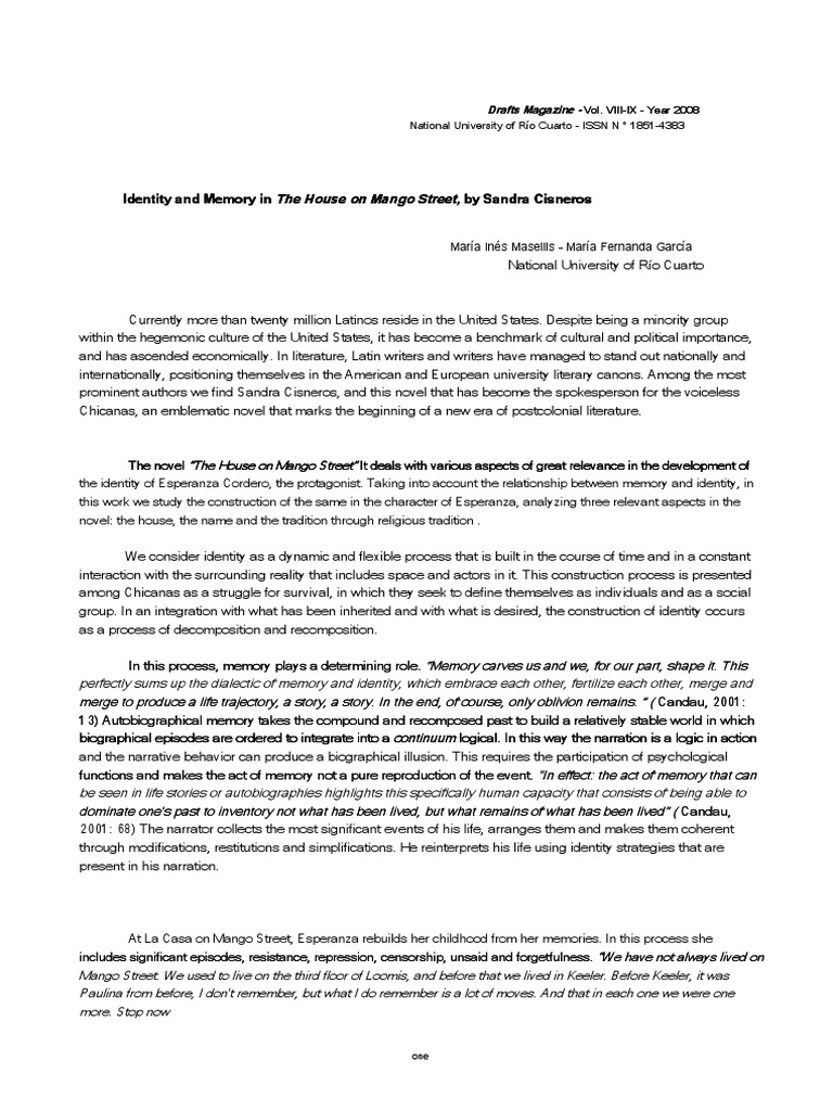 Identity and Memory in The House on Mango Street: An Analysis of ...
