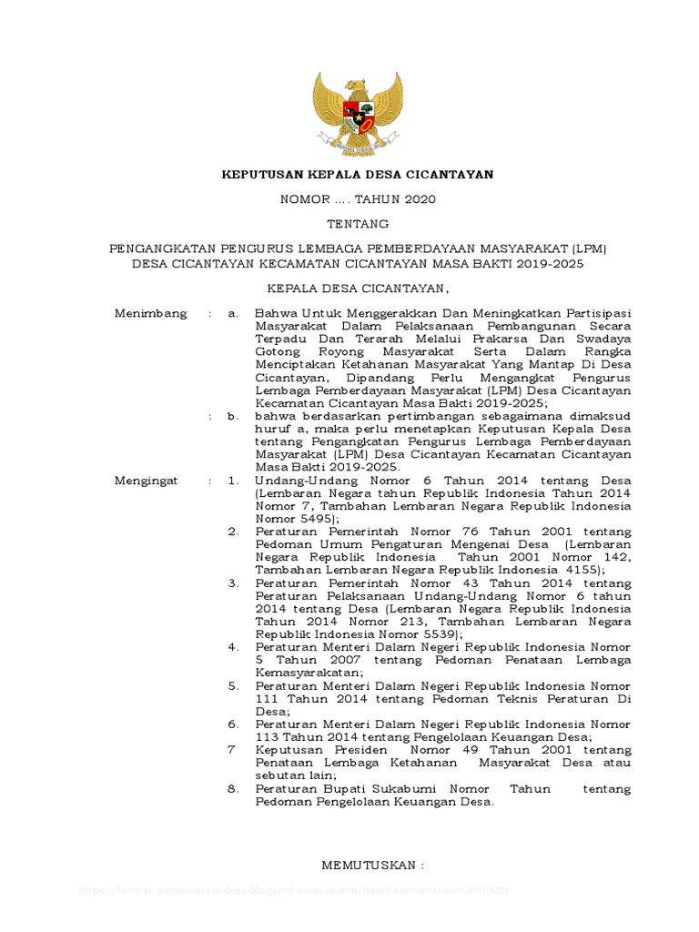 SK Pengangkatan Pengurus LPMD | PDF