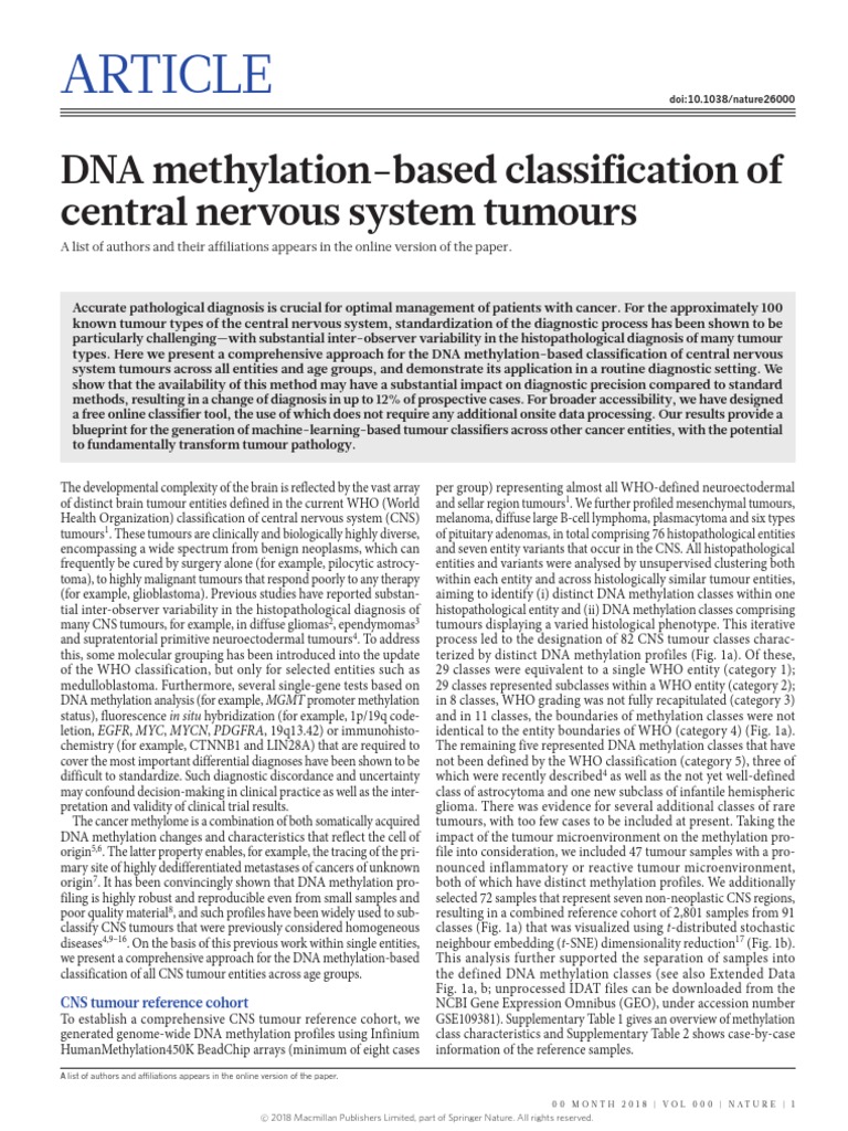 DNA Methylation-Based Classification | PDF | Neoplasms | Pathology