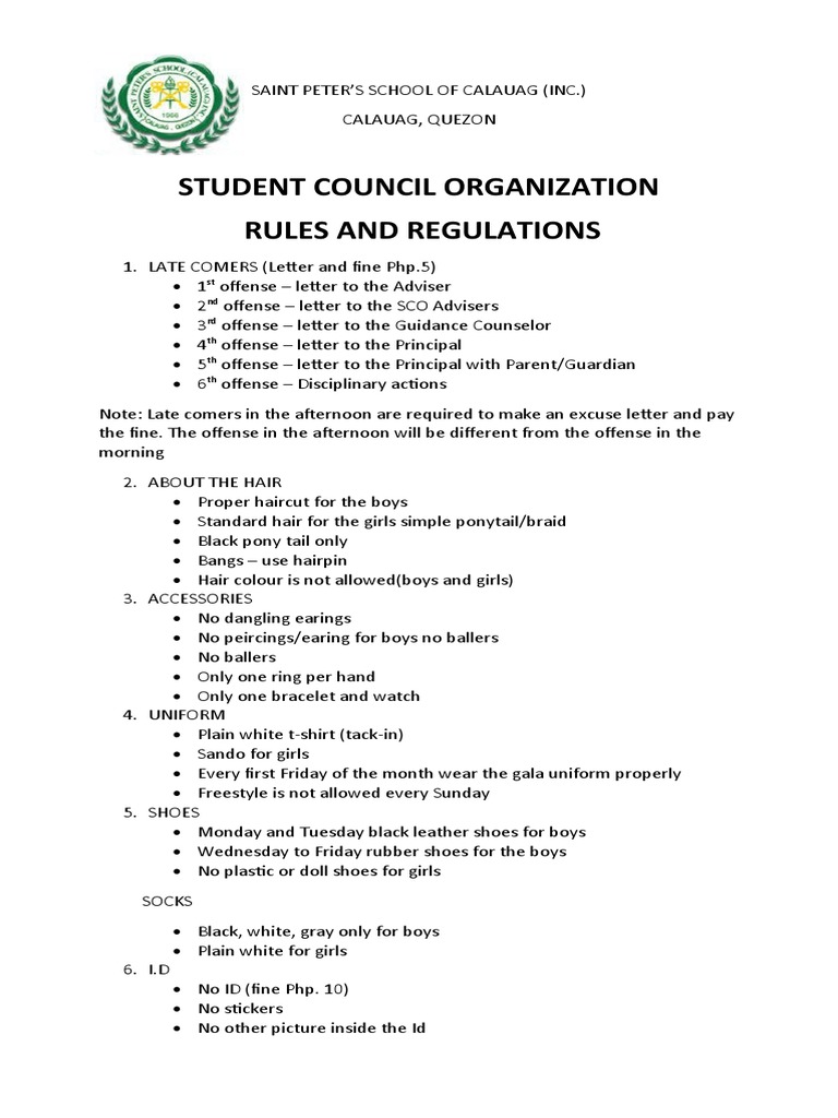 Guidelines for Student Council Organization Members at Saint Peter's ...