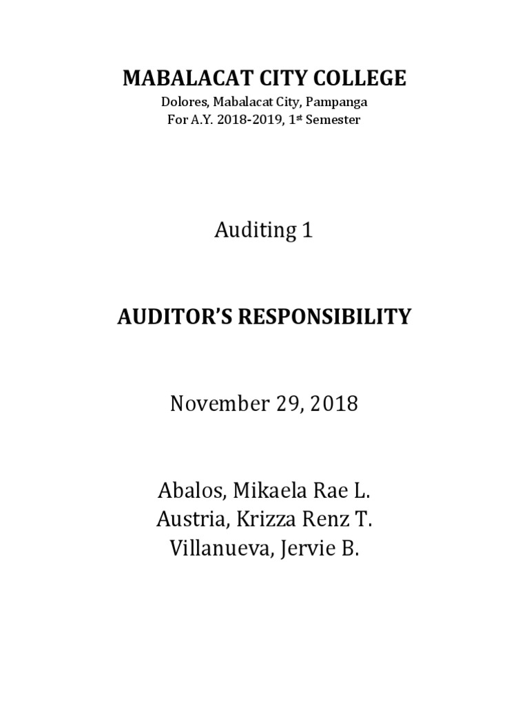 Chapter 3 Auditors Responsibility | PDF | Financial Audit | Internal ...