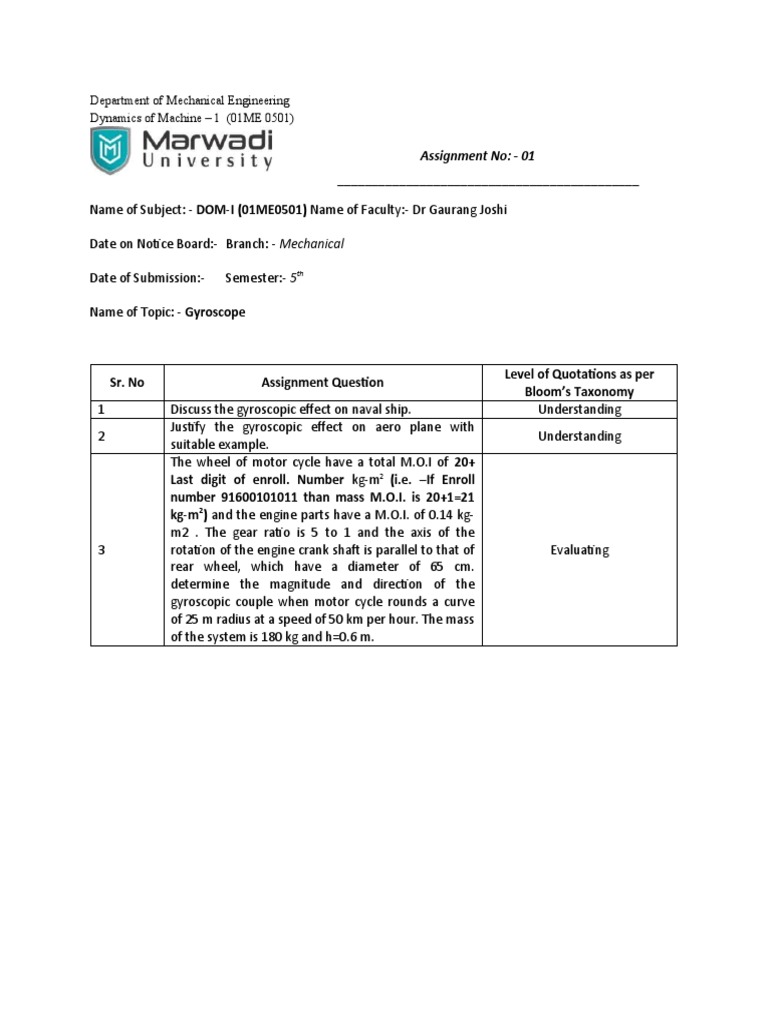 Assignment 01 - Gyroscope | PDF