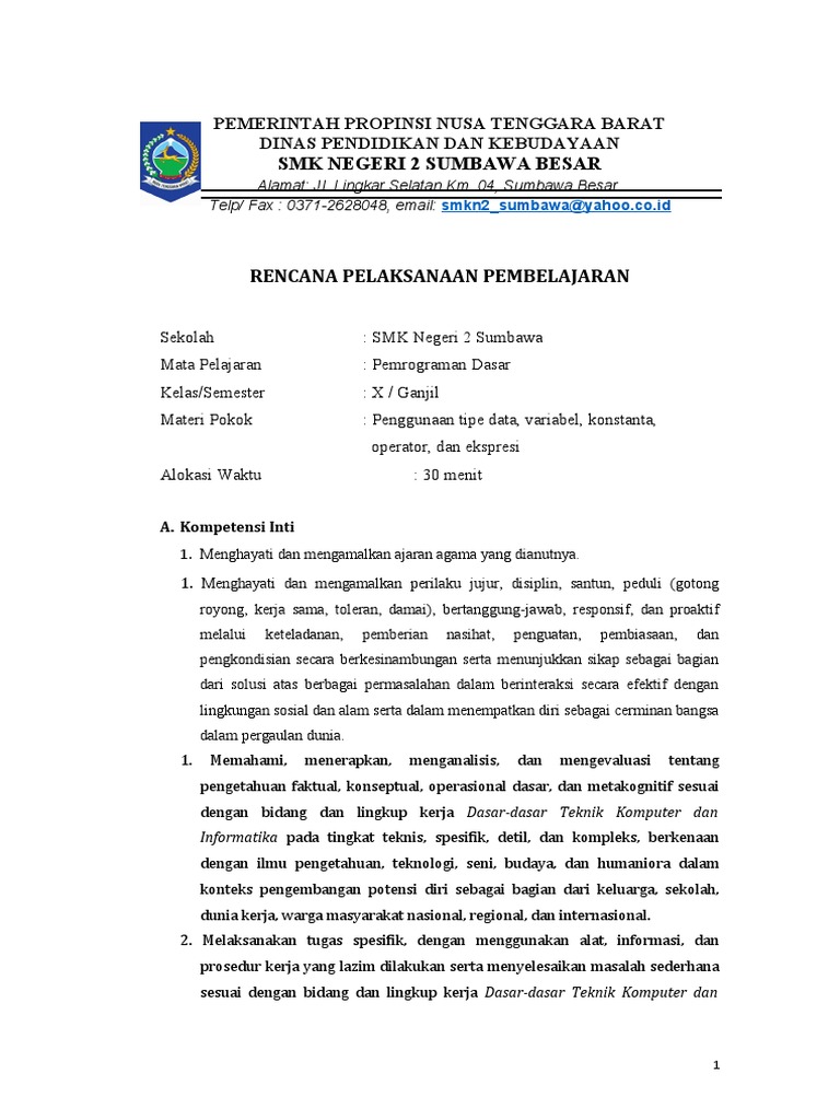 3.3 RPP Pemrograman Dasar | PDF