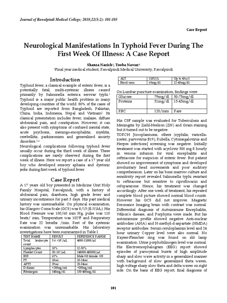 Neurological Manifestations in Typhoid Fever During The First Week of ...