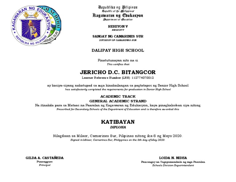 2020 Senior High School Diploma | PDF