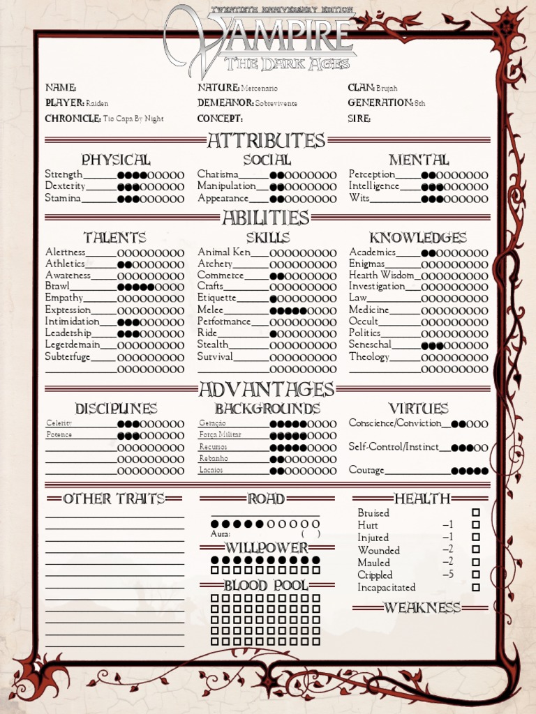 A Streetwise Survivor: Character Sheet for Raiden, an 8th Generation ...