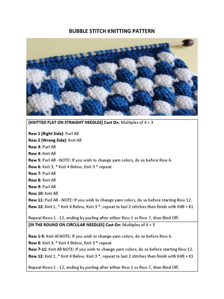 Free Bubble Stitch Knitting Pattern | PDF | Knitting | Handicrafts