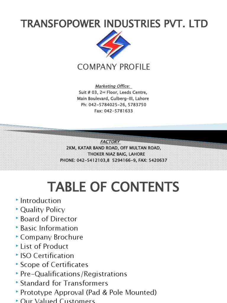 Transfopower Company Profile | PDF | International Electrotechnical ...