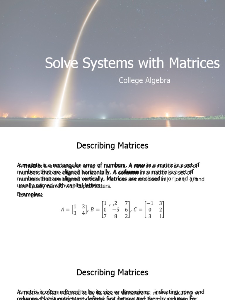 Solve Systems With Matrices: College Algebra | PDF | Matrix ...