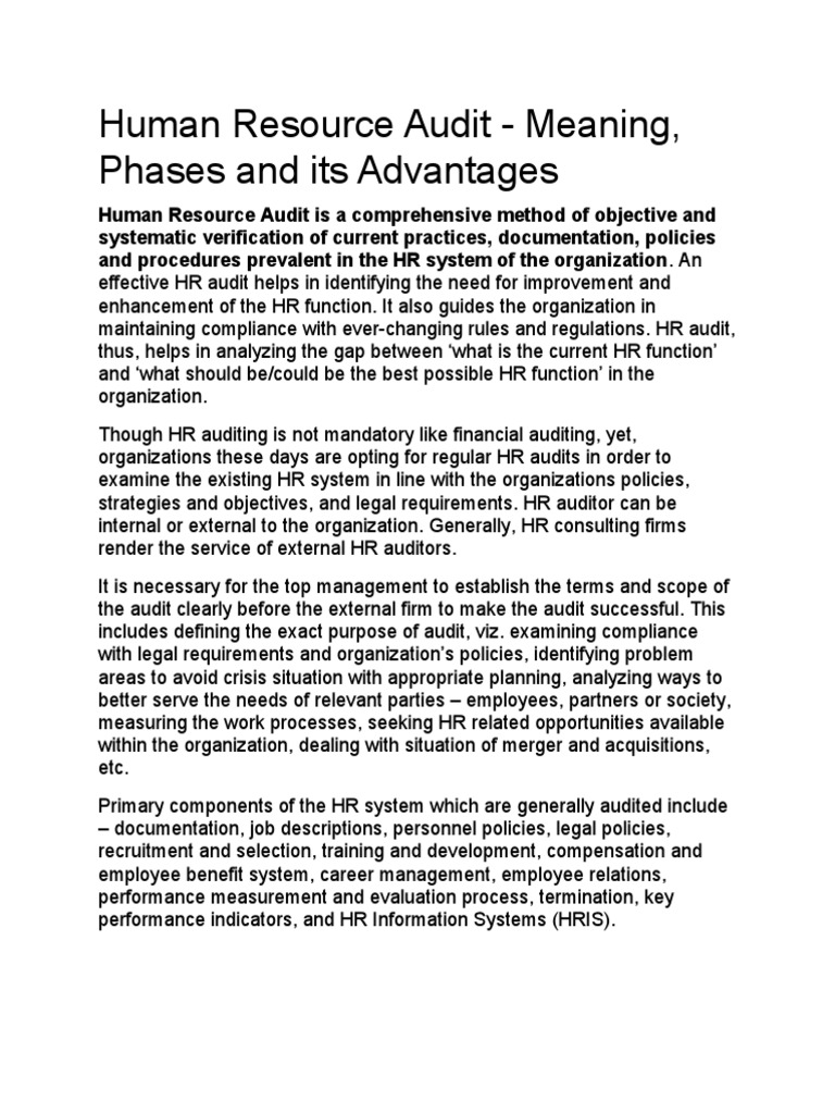 Human Resource Audit: Phases & Benefits | PDF | Human Resource ...