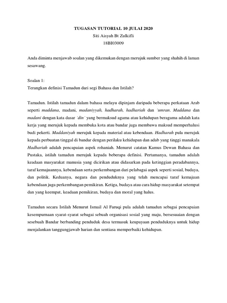 Definisi Tamadun & Tujuan Penciptaan Manusia Menurut Islam | PDF