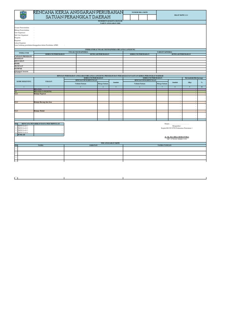 Contoh Form Exel Rka Perubahan Anggaran | PDF