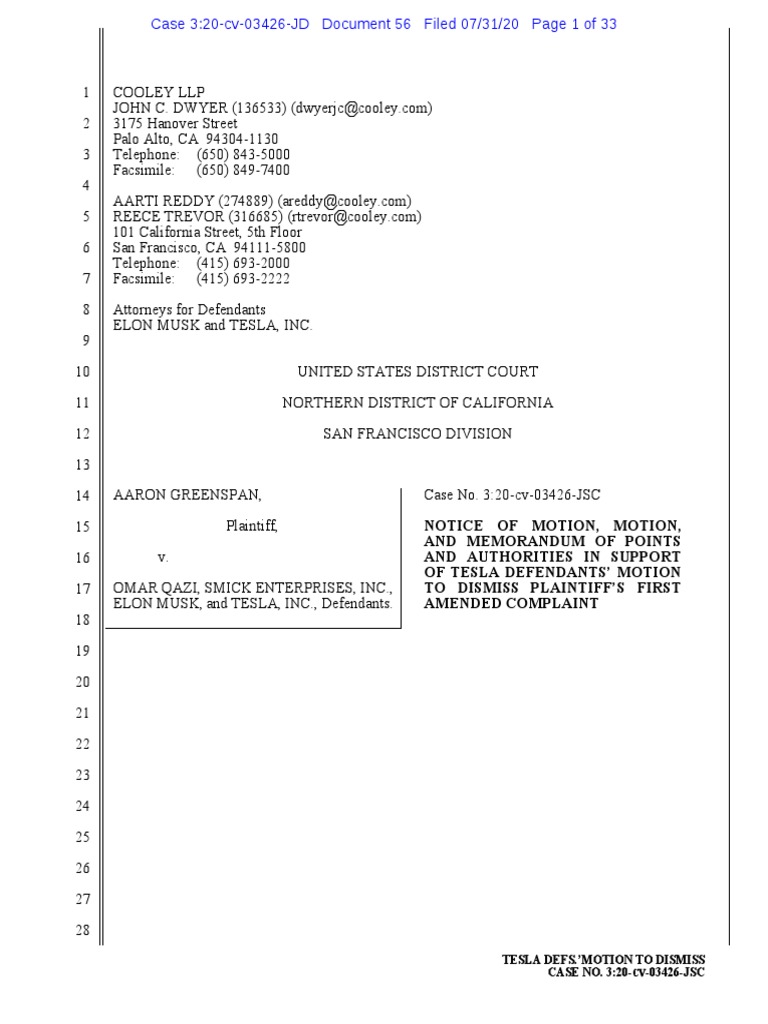 Tesla Motion To Dismiss, Aaron Greenspan | PDF | Federal Rules Of Civil ...