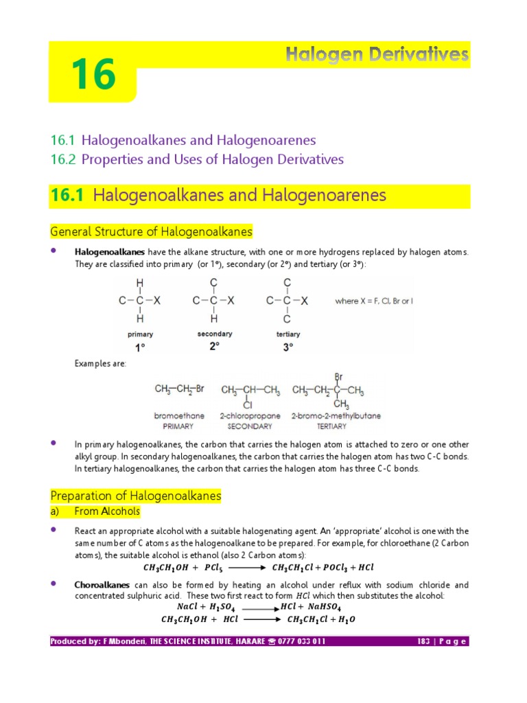 16.0 Halogen Derivatives | PDF | Chlorofluorocarbon | Chemical Reactions