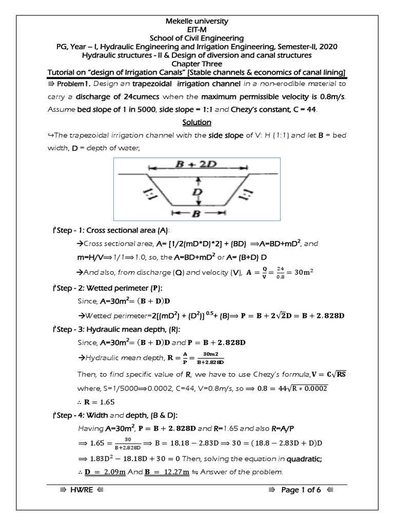 Tutorial On Design of Irrigation Canals 2020 | PDF | Canal | Irrigation